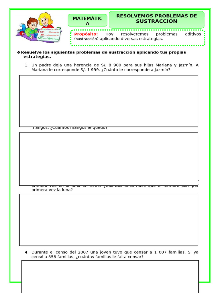 FICHA-martes-o3-MAT-RESOLVEMOS PROBLEMAS DE SUSTRACCIÓN | PDF