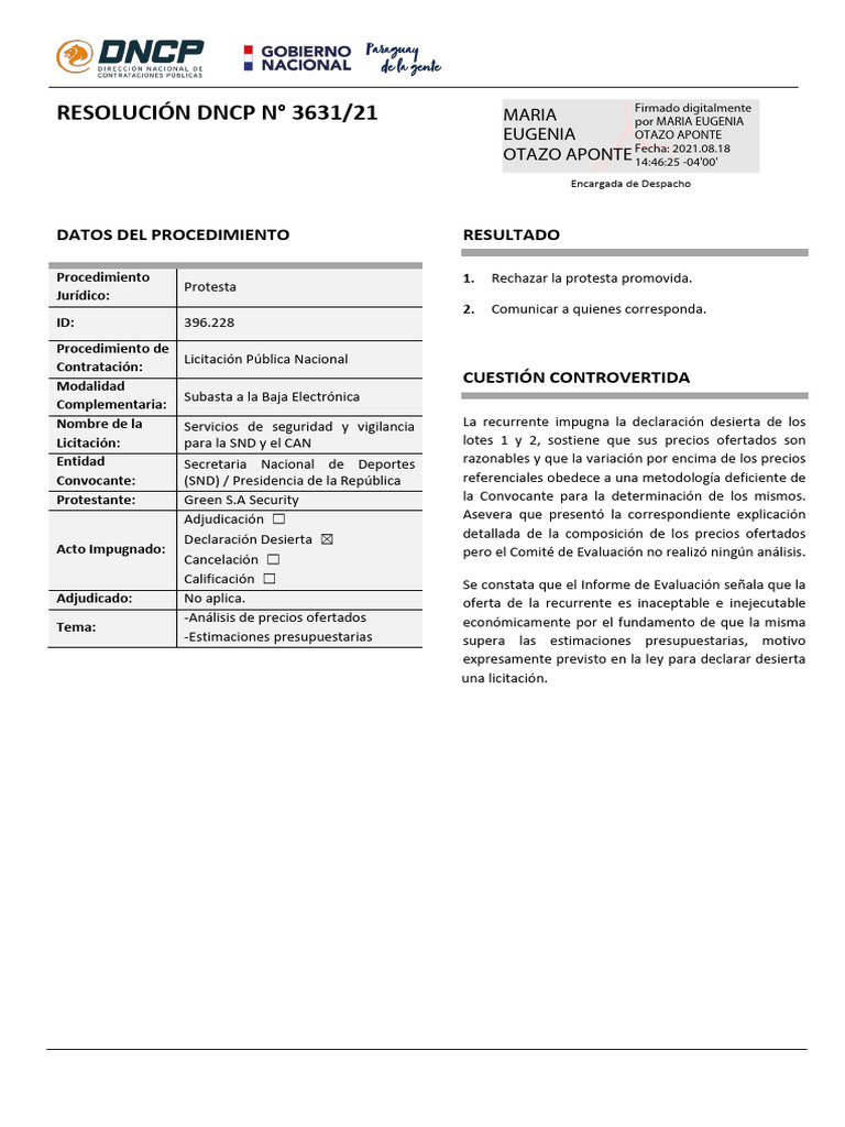 Res DNCP 3631 21 | PDF | Presupuesto | Salario