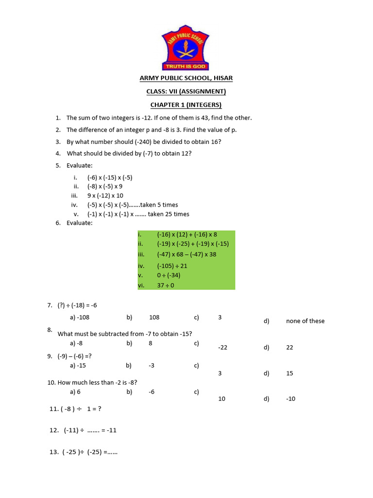 Cl 7 Ch 1 Assignment Pdf 5366