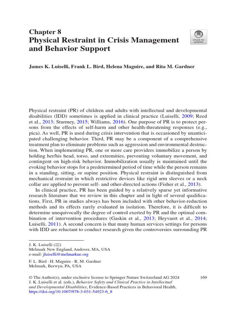 Physical Restraint in Crisis Management | PDF | Aggression | Reinforcement