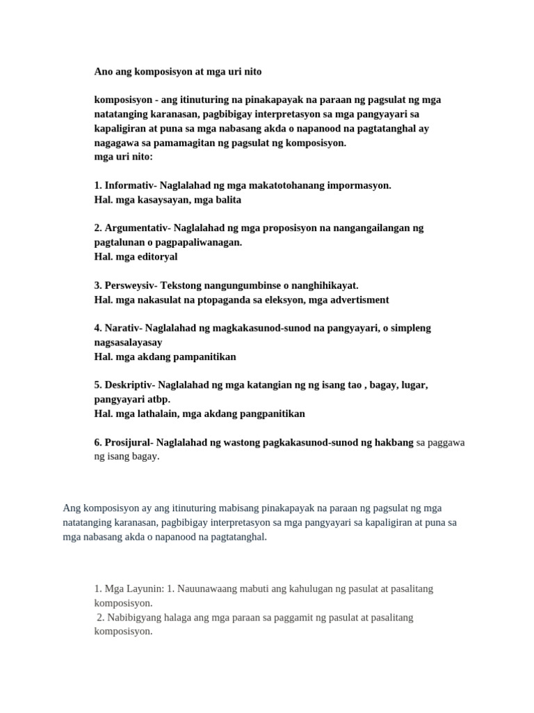 Ano Ang Komposisyon | PDF