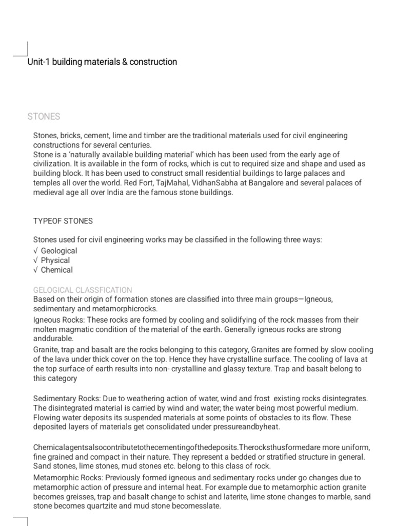 Basic Civil 1st & 2nd Unit | PDF | Lime (Material) | Concrete
