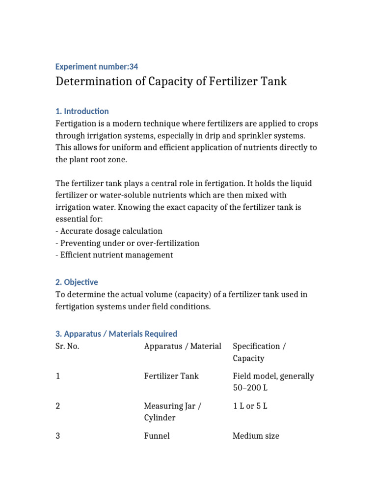 Fertilizer Tank Capacity Measurement Guide | PDF | Volume | Accuracy ...