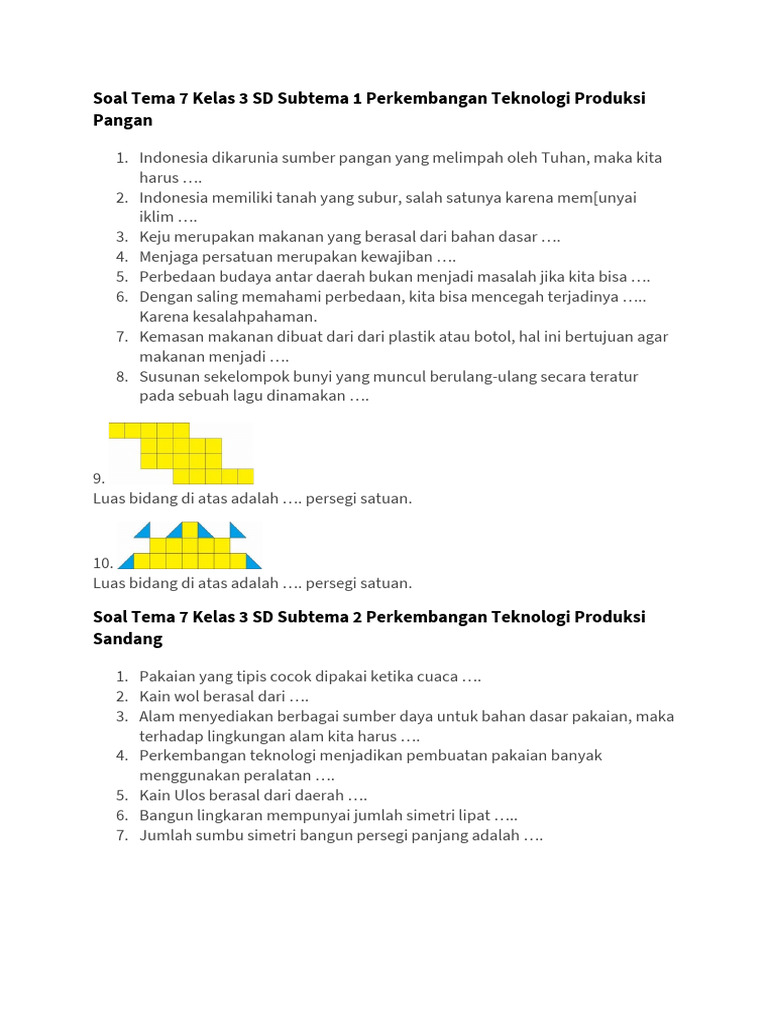 Soal Tema 7 Kelas 3 SD KKK Yani | PDF