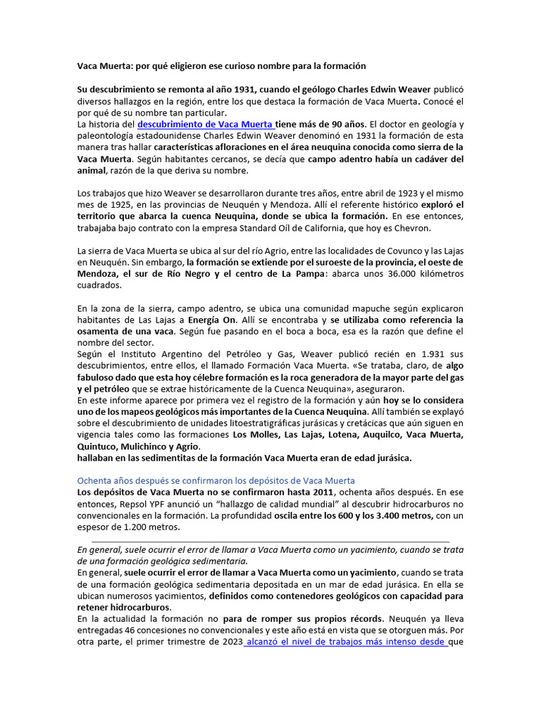 Vaca Muerta | PDF | Ciencias de la Tierra | Geología