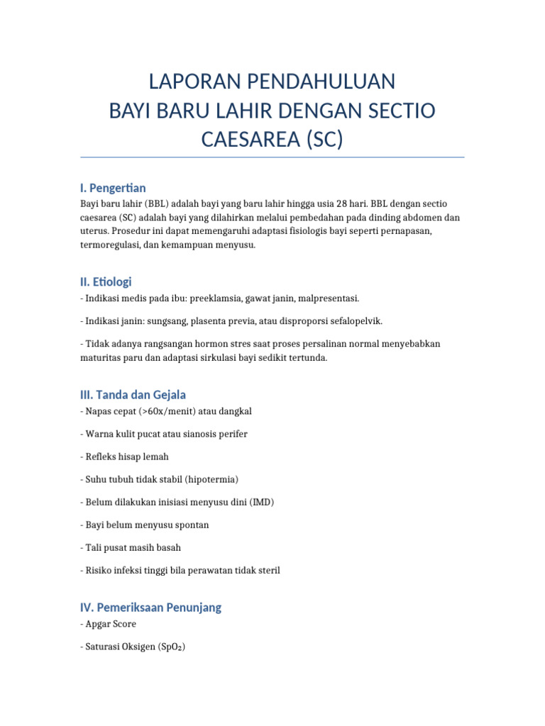 Bayi Lahir SC: Masalah dan Perawatan | PDF