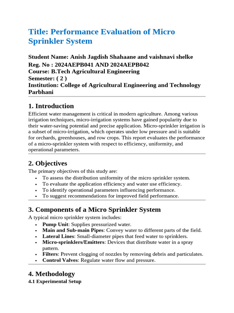 Performance Evaluation of Micro Sprinkler System | PDF | Fire Sprinkler System | Hydrology