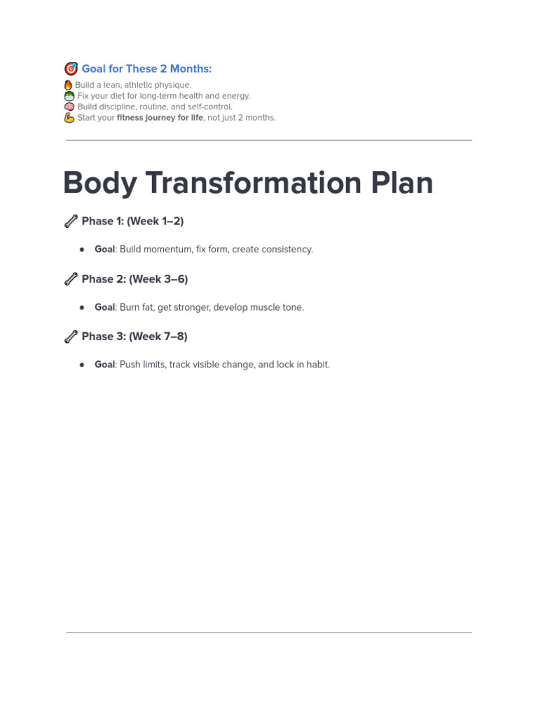 Body Transformation Plan1 | PDF | Cooking | Cuisine