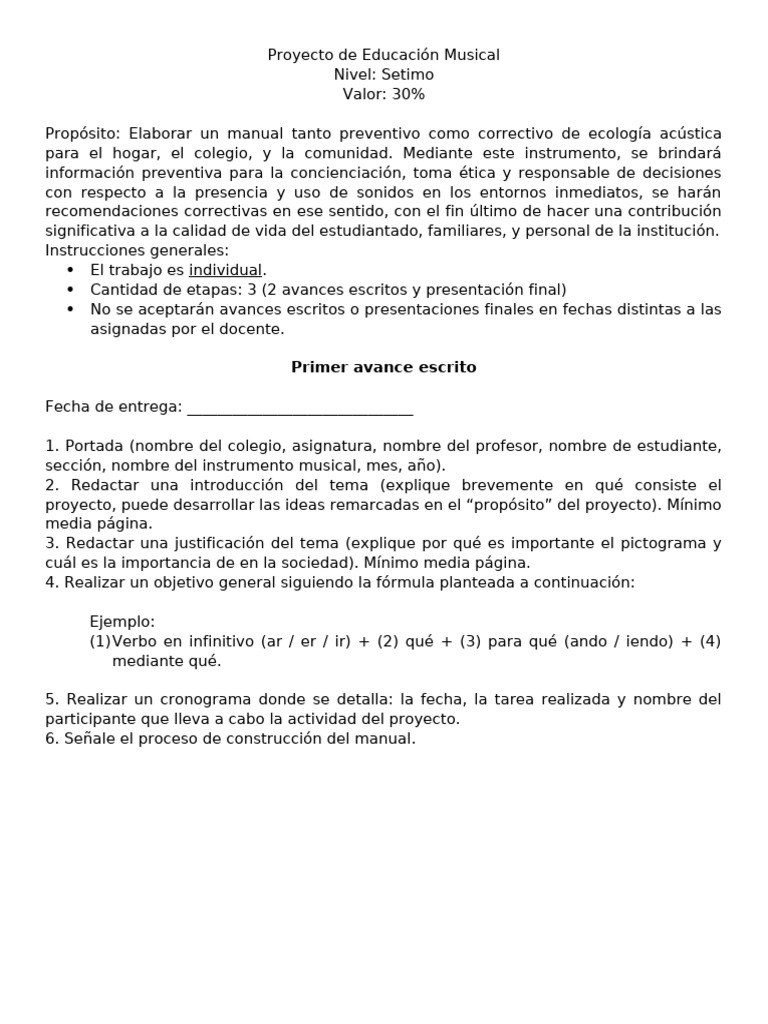 Educación Musical Proyecto Setimo | PDF | Sonido | Decibel