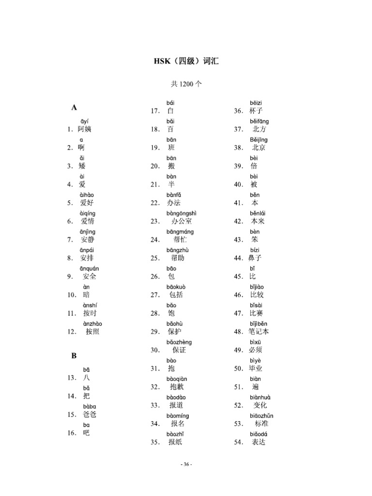 Hsk 4 Vocab Pdf