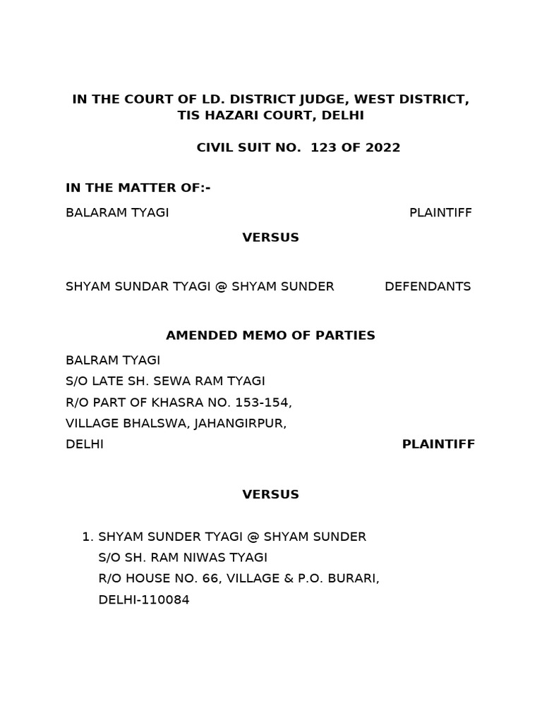 Amended Memo of Parties Balram (7206) | PDF
