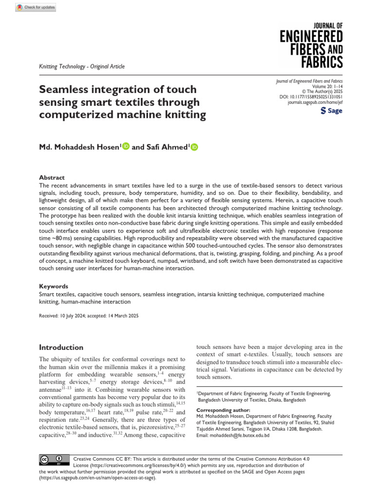 Single Electrode Based Self Capacitive Sensor | PDF | Knitting | E Textiles