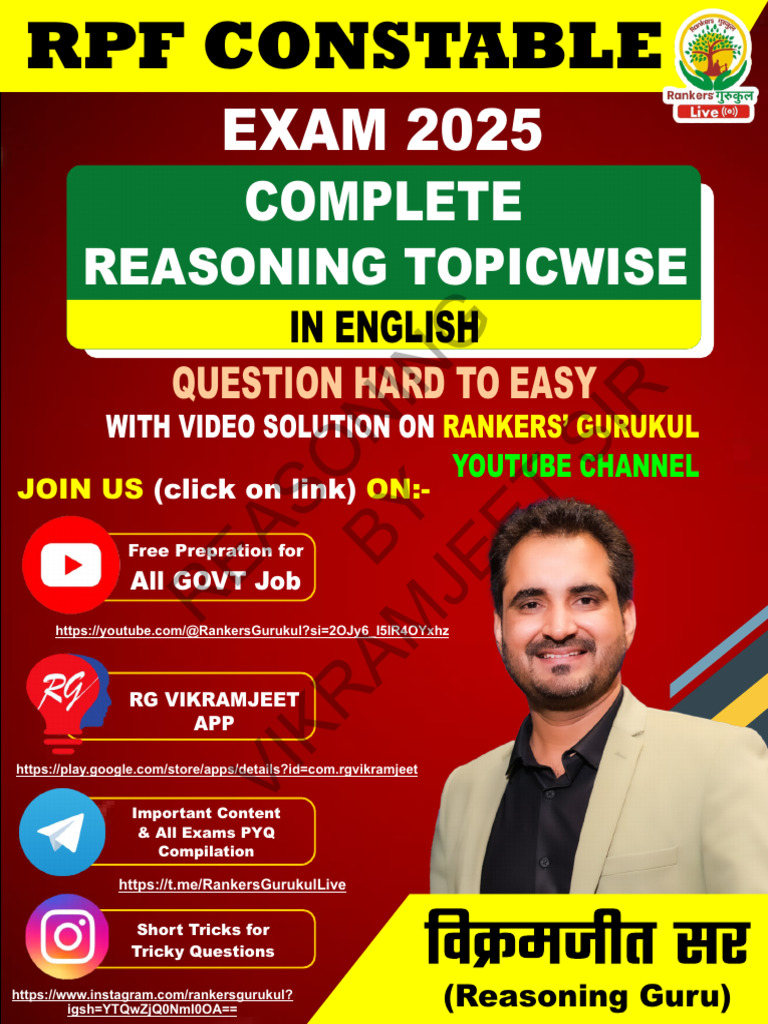 RPF Constable 2025 Reasoning Topic Wise Hard To Easy English CURVE | PDF