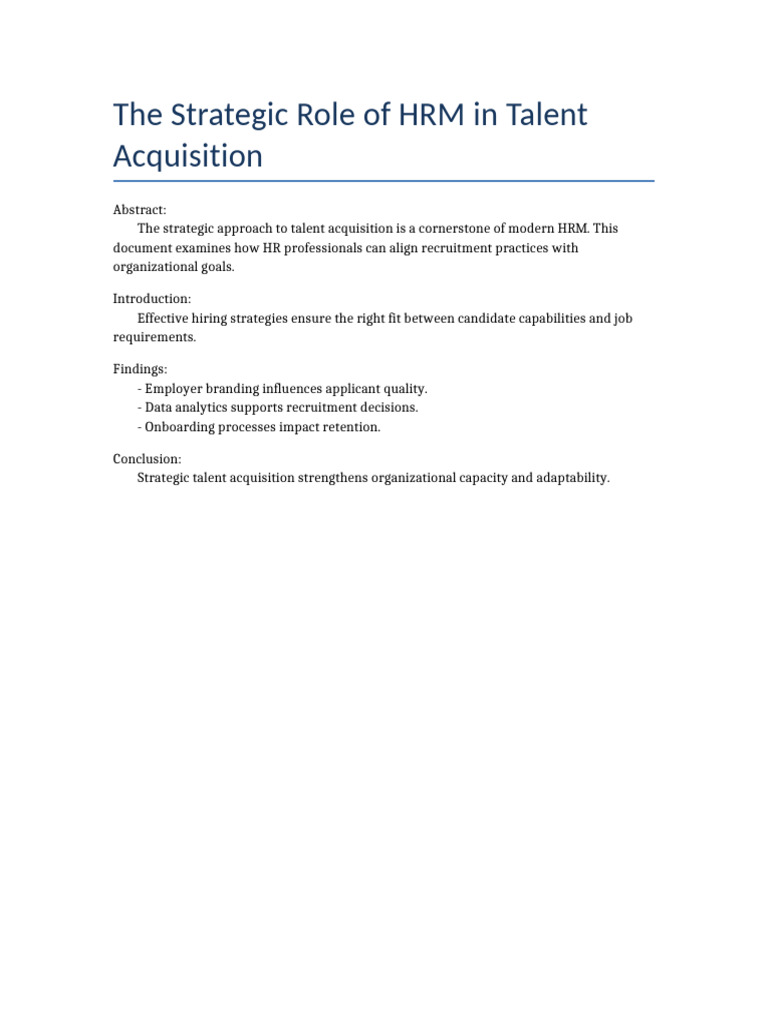The Strategic Role of HRM in Talent Acquisition | PDF