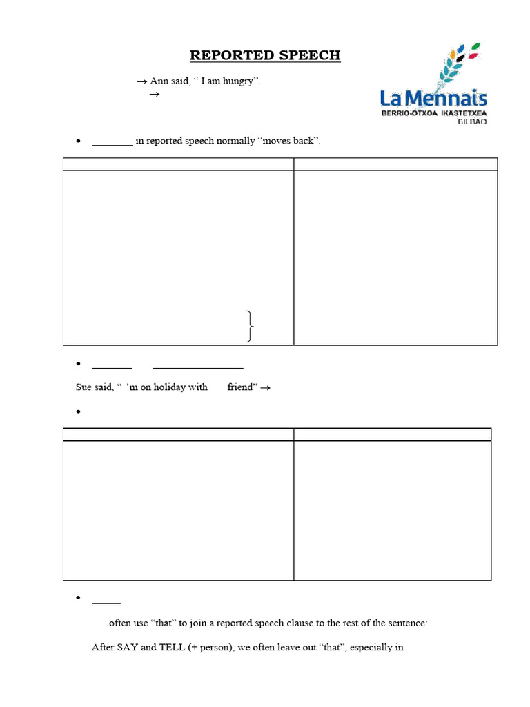 Reported Speech | PDF | Question | Verb