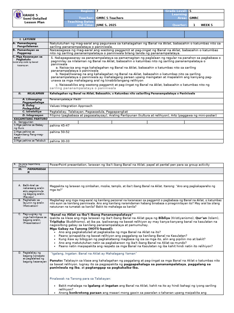 Lesson Plan Sample | PDF