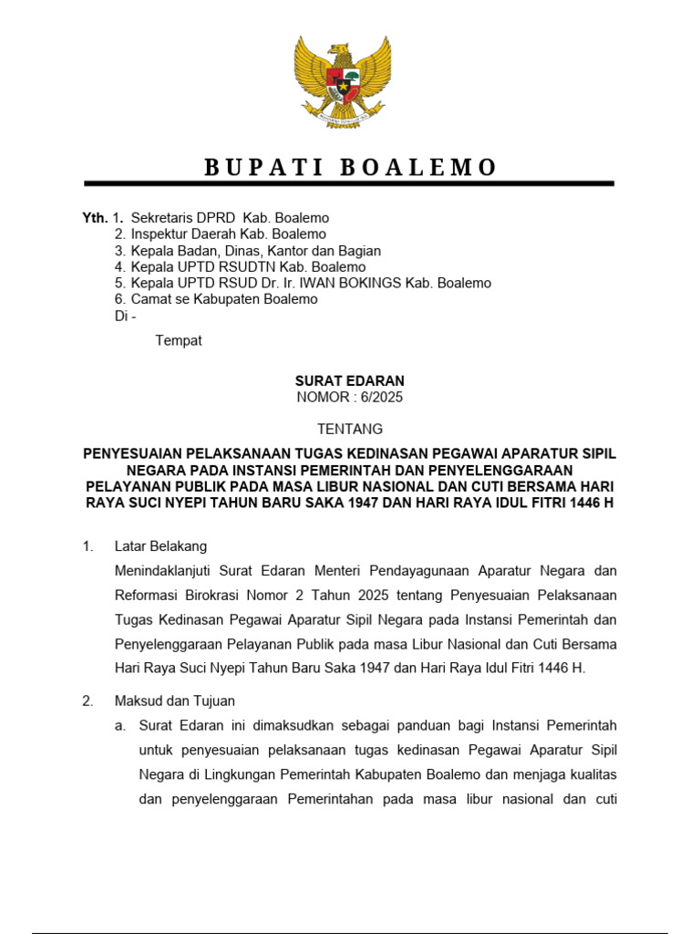 SURAT EDARAN WFA Bulan Puasa Dan Libur Hari Raya Idul Fitri 2025 | PDF