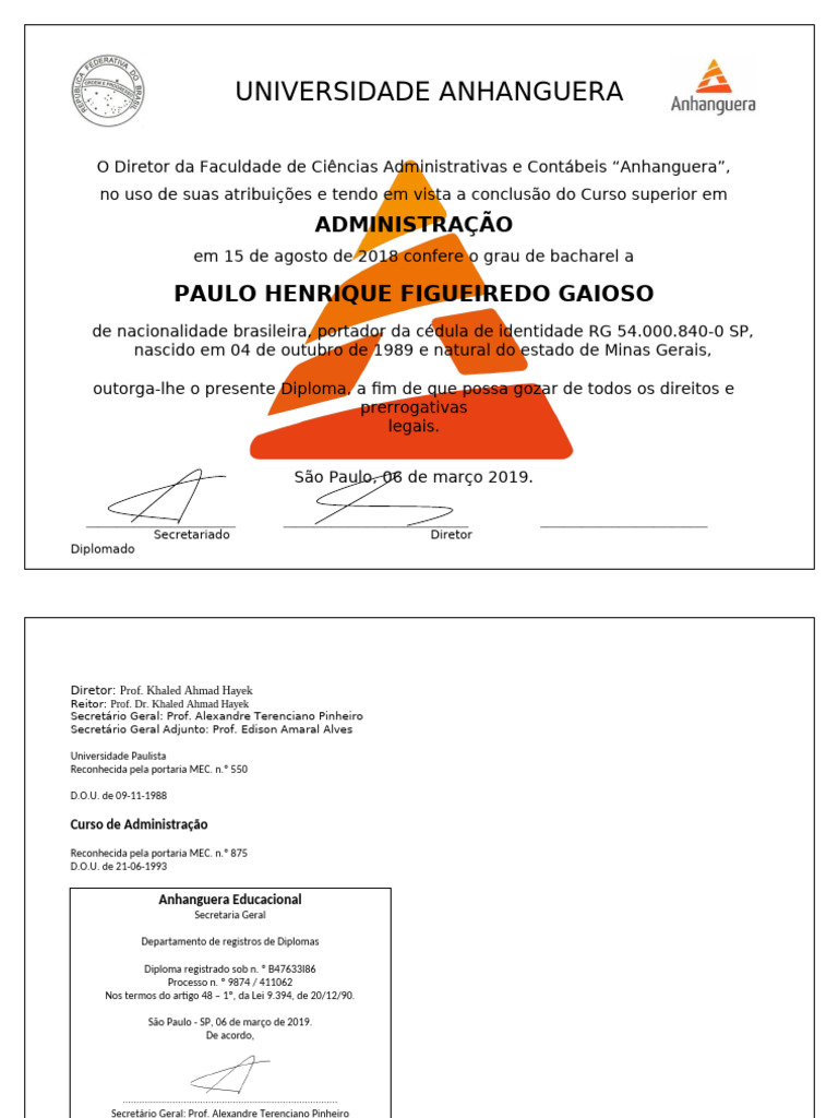 Diploma Anhanguera | PDF