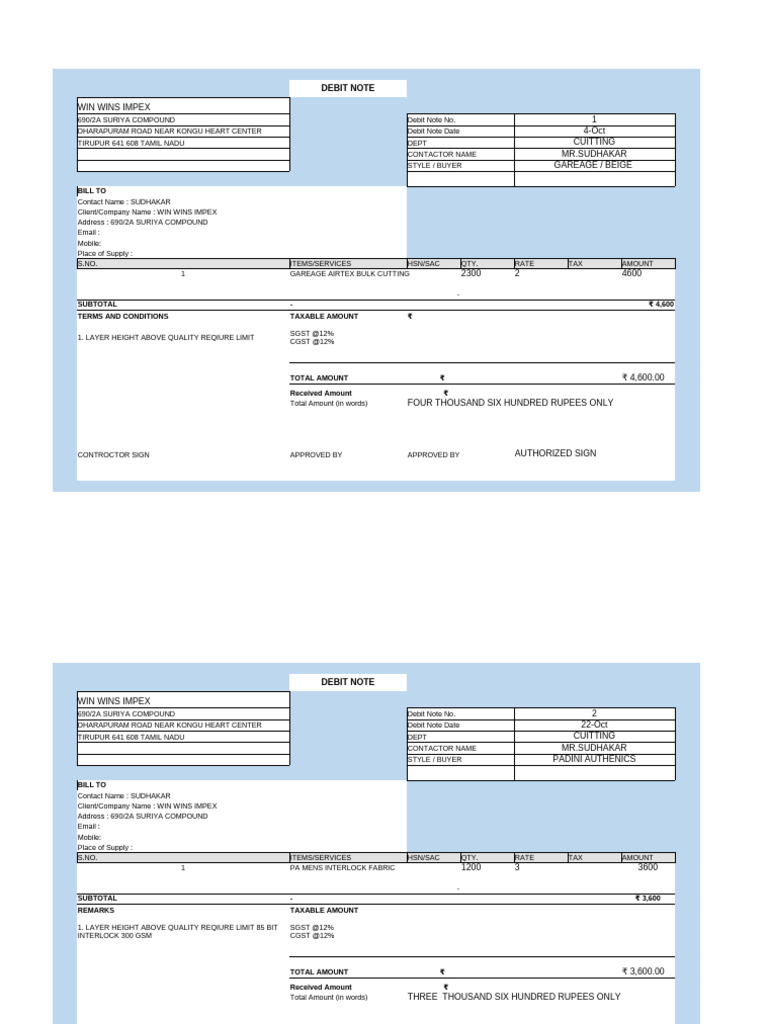 Debit Note Format in Excel 1 | PDF | Payments | Economy Of India