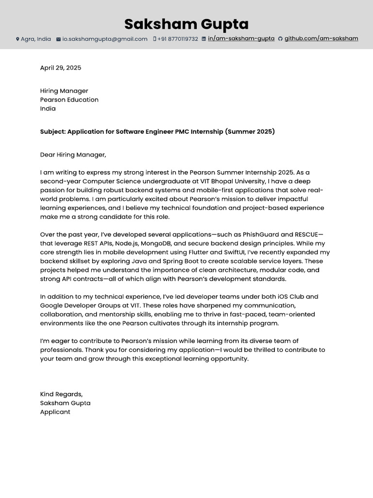 CoverLetter Pearson | PDF