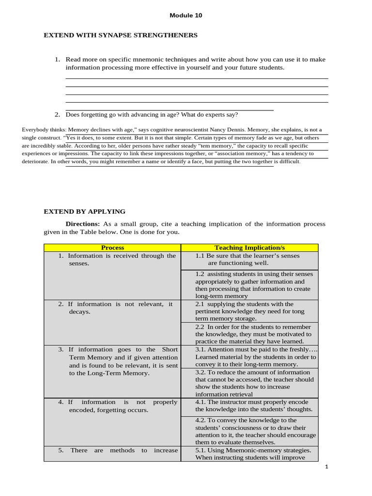 Module 10 Facilitating | PDF | Memory | Recall (Memory)