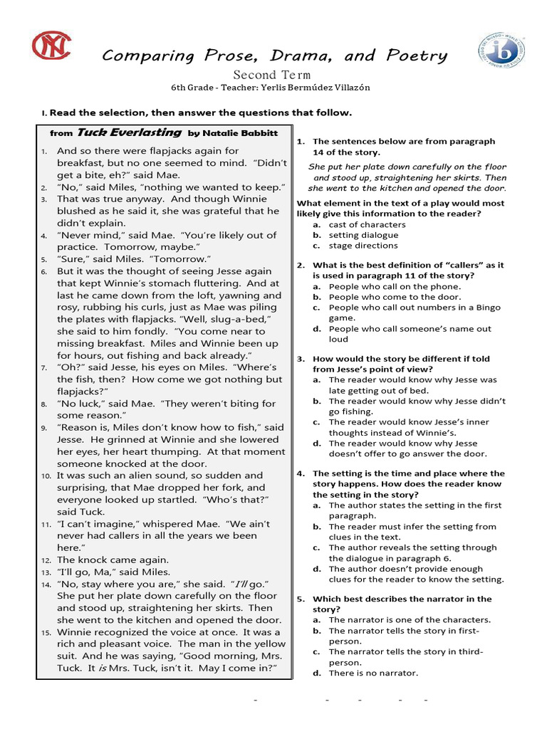 6th Grade Literature Comparison Exercise | PDF | Poetry