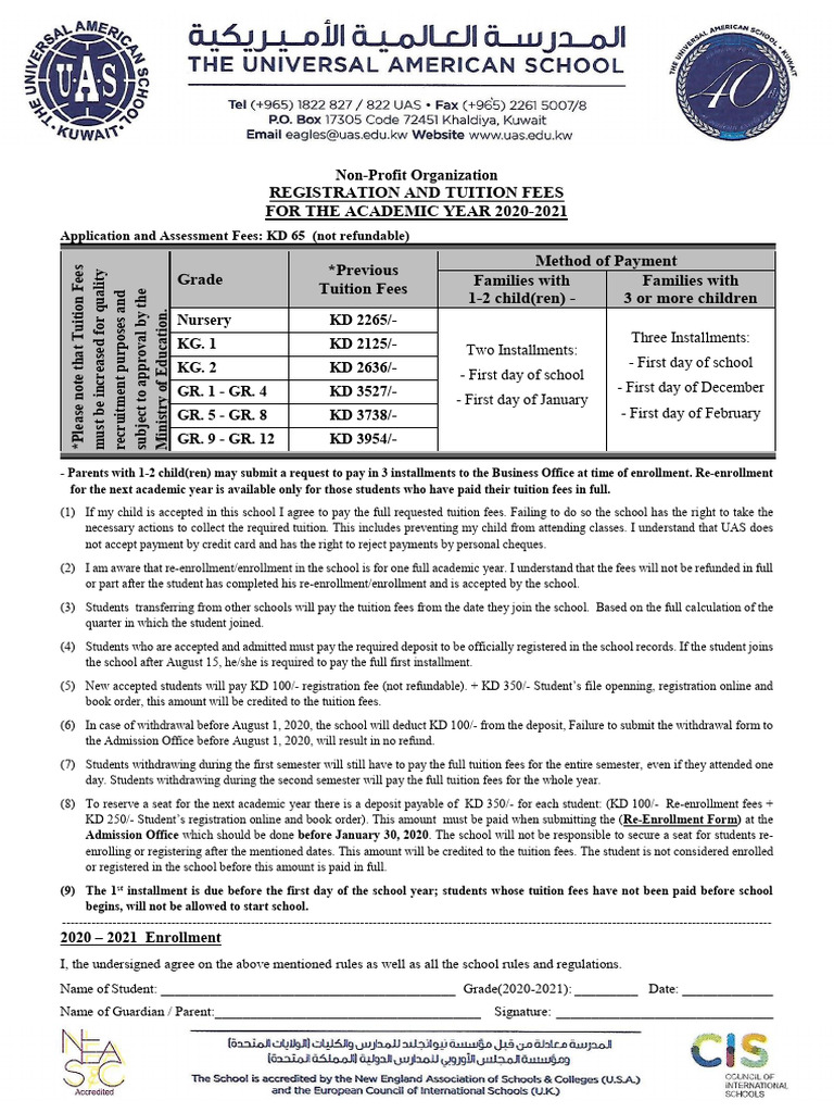 Httpsuas - Edu.kwwp Contentuploads202001UAS Tuition Fees 2020 21 PDF | PDF