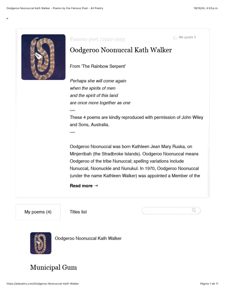 Oodgeroo Noonuccal Kath Walker - Poems by The Famous Poet - All Poetry ...