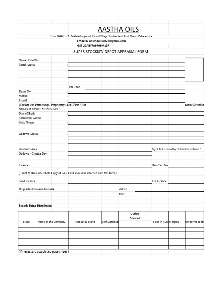 Super Stocksit Form - Super Stockist Form | PDF