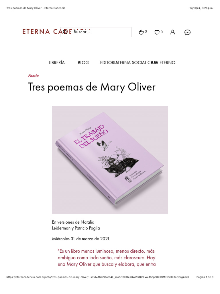Tres Poemas de Mary Oliver - Eterna Cadencia | PDF | Poesía