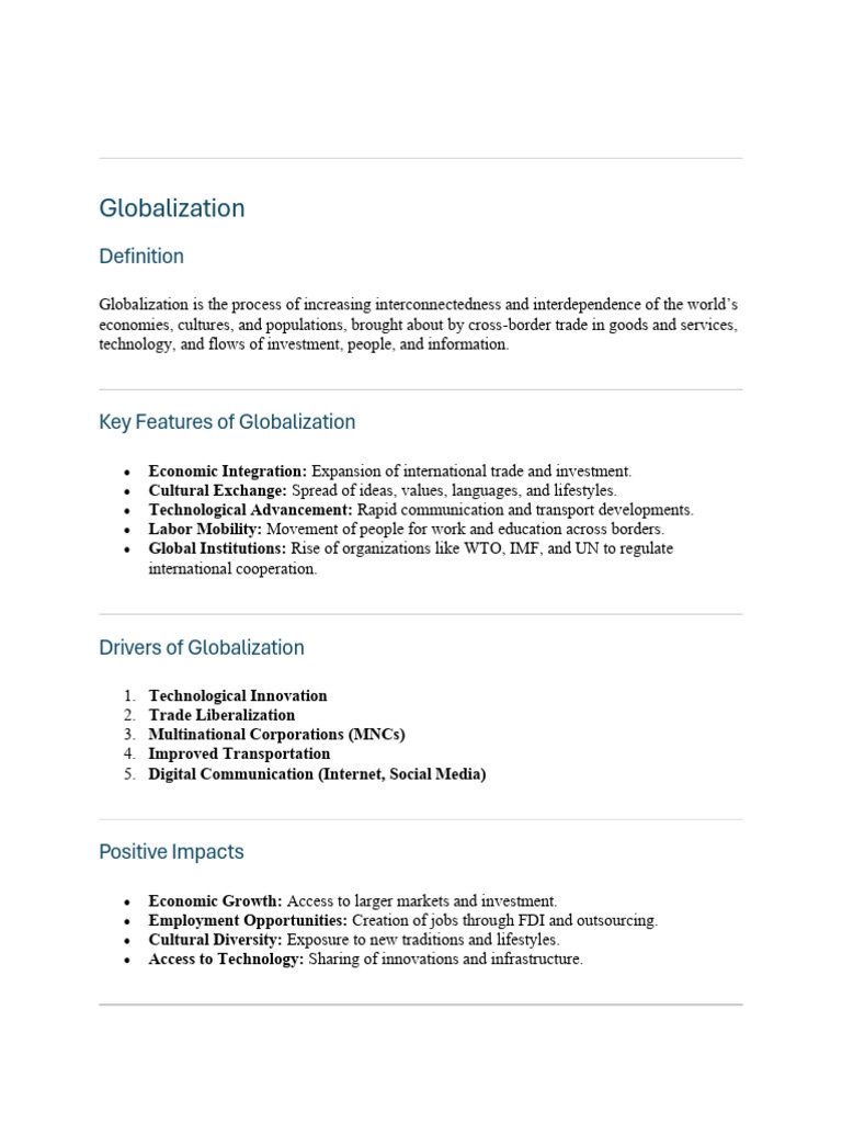 Understanding Globalization: Key Features and Impacts | PDF