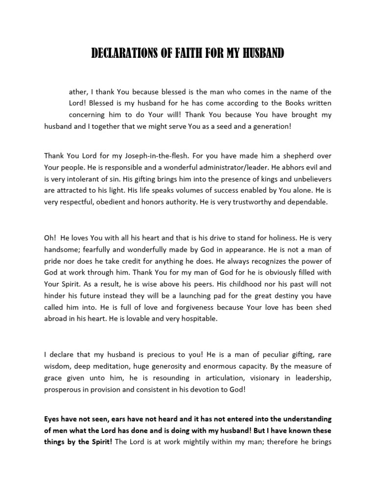 Declarations of Faith For My Husband | PDF | Faith | Religious Belief ...
