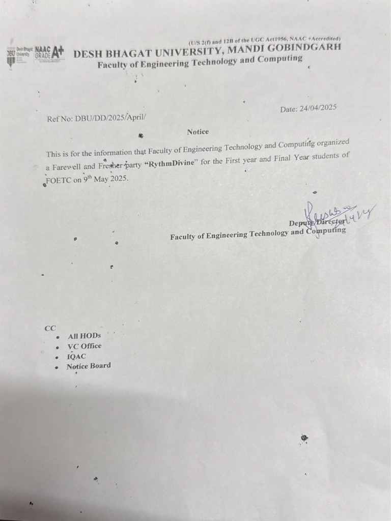 Farewell & Fresher Notice | PDF