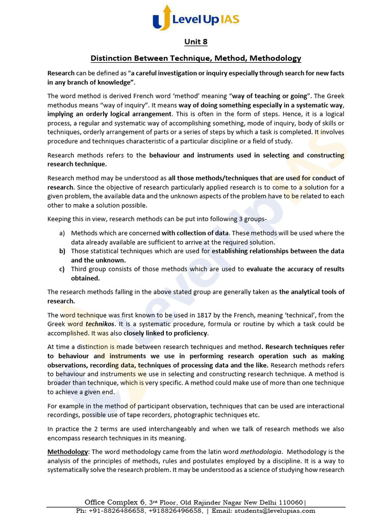 93 UNIT 8 Distinction Between Technique, Method, Methodology | PDF ...