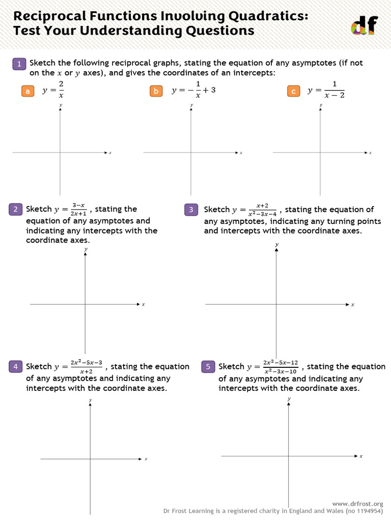 Reciprocal Functions Involving Quadratics - TYU Handout | PDF