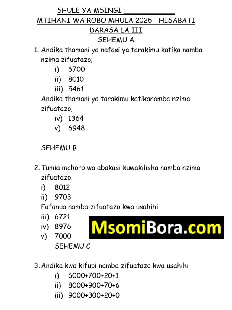Hisabati Drs III April 2025 | PDF