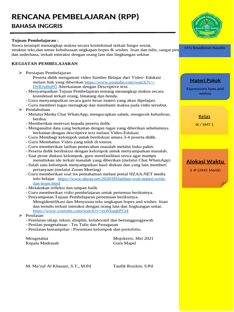 Rencana Pembelajaran Taufik Rozikin | PDF