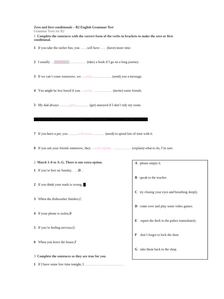 Zero and First Conditionals - B2 English Grammar T | PDF