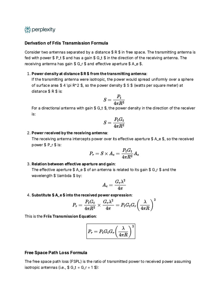 Friis Transmission Equation Derivation | PDF | Decibel | Antenna (Radio)