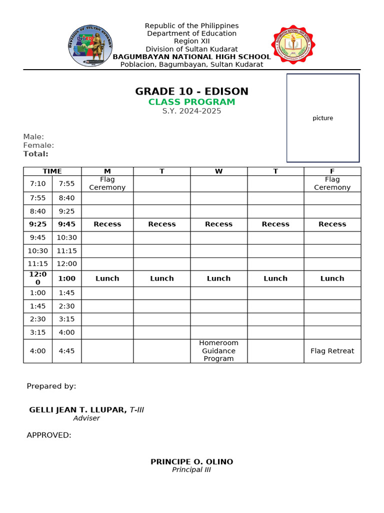 Class Program Template | PDF