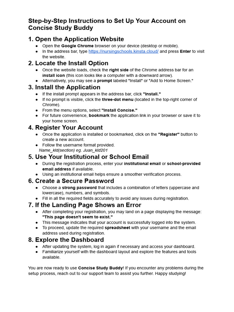 Step by Step Instructions To Set Up Your Account On Concise 1 | PDF