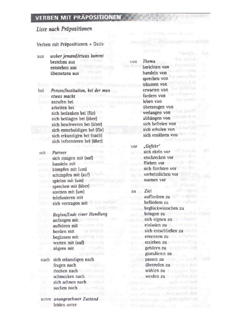 Verben Mit Präpositionen | PDF