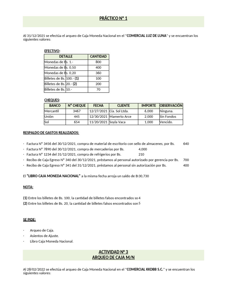 Arqueo de Caja y Ajustes Contables | PDF | Numismática | Comercio