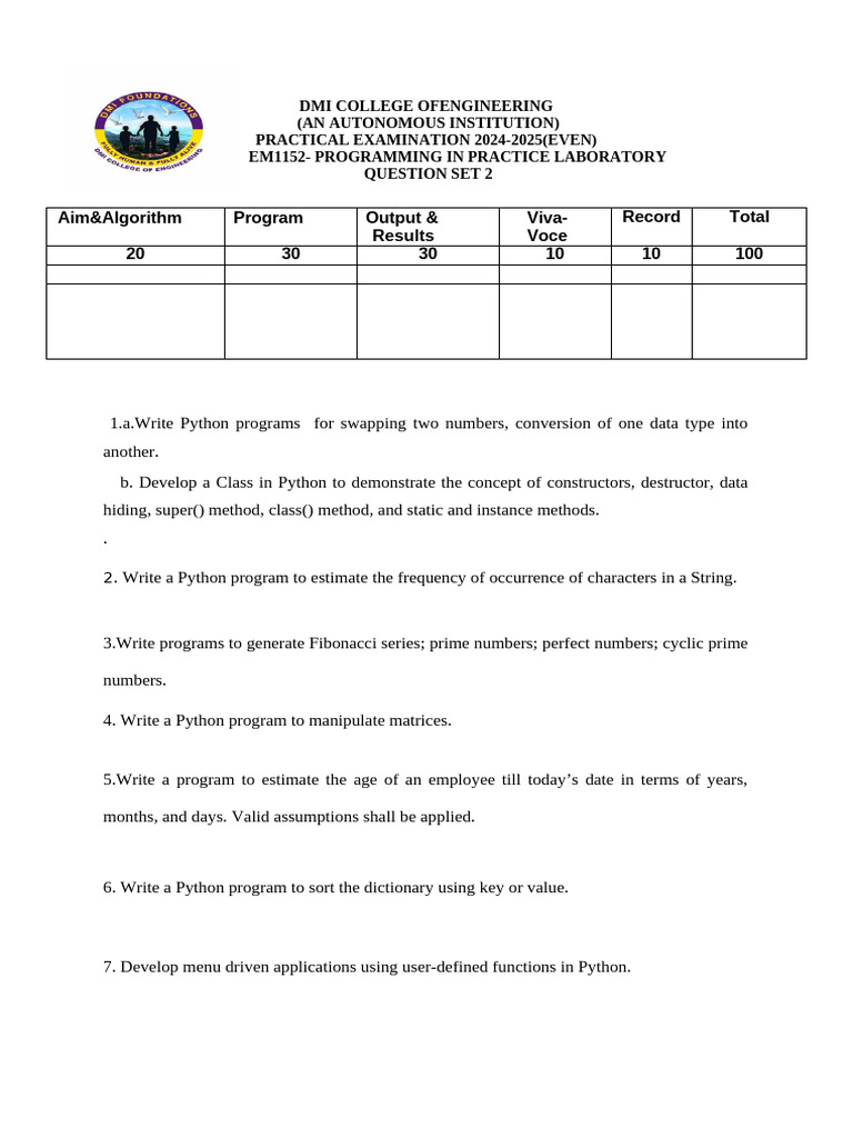 PP Lab Set2 Questions | PDF