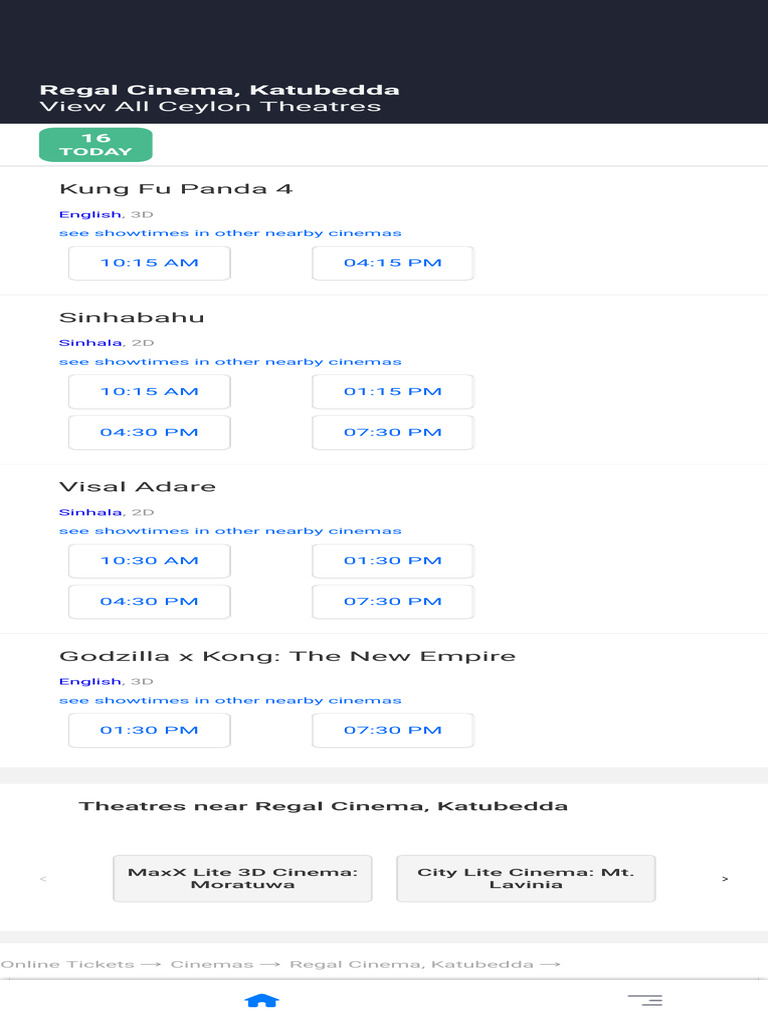Regal Cinema Katubedda Showtimes | PDF