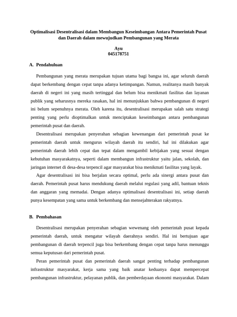 Optimalisasi Desentralisasi untuk Pembangunan Merata | PDF