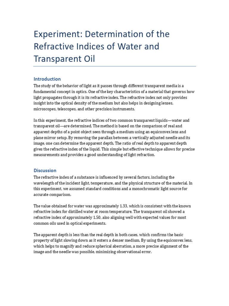 Refractive Index Report Ordered Partial | PDF | Refractive Index | Refraction