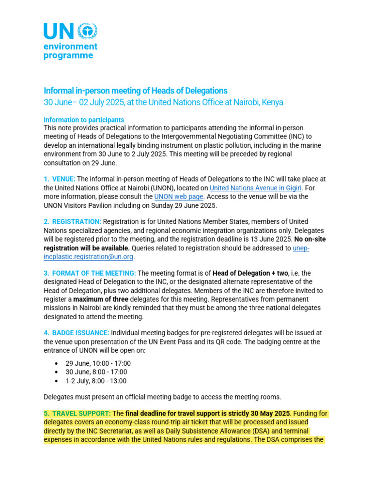 INC5 2 HOD Information Note | PDF | Nairobi