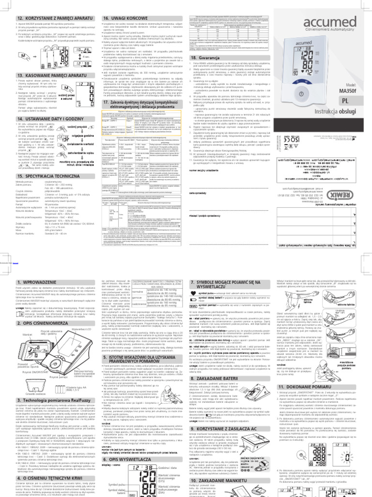 Ciśnieniomierz Accumed MA350f | PDF