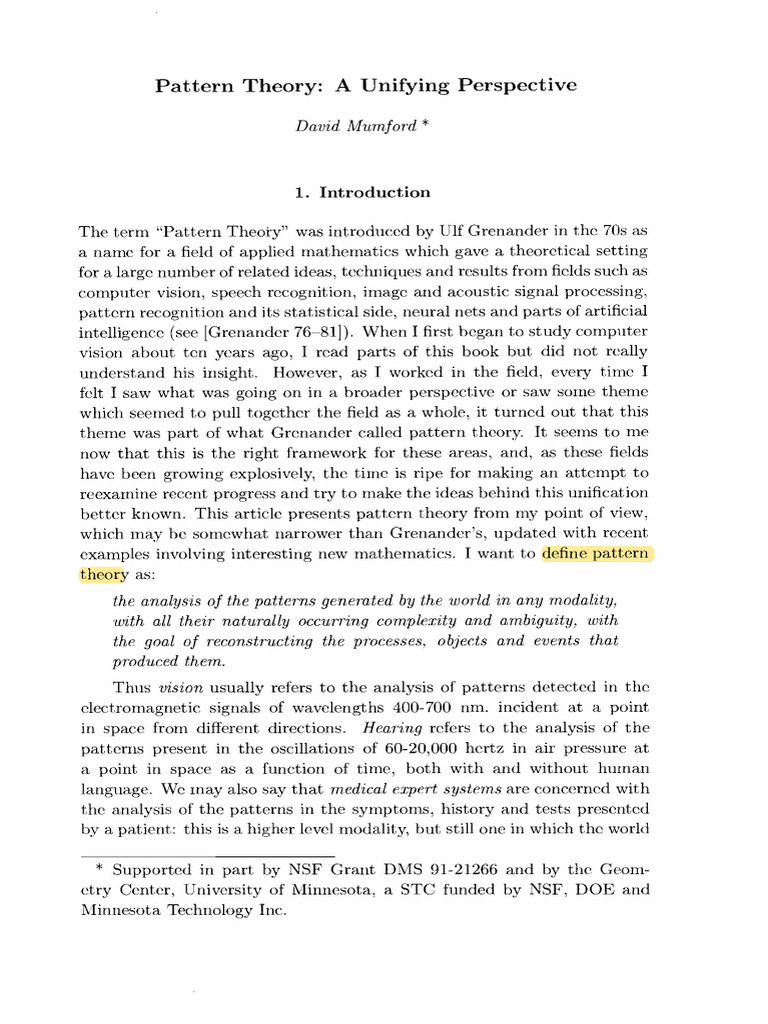 Mumford, - Pattern Theory - A Unifying Perspective | PDF | Probability Distribution | Amplitude